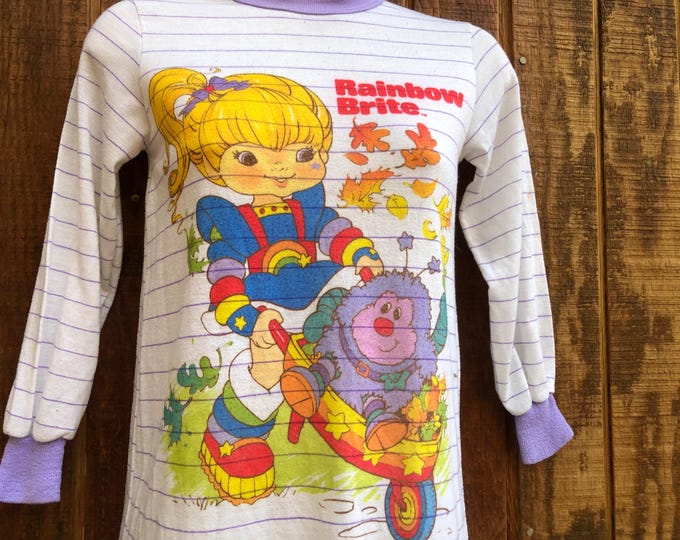 Childrens YOUTH Girls Rainbow Bright Vintage Night Shirt 1980s 80s Cute ...