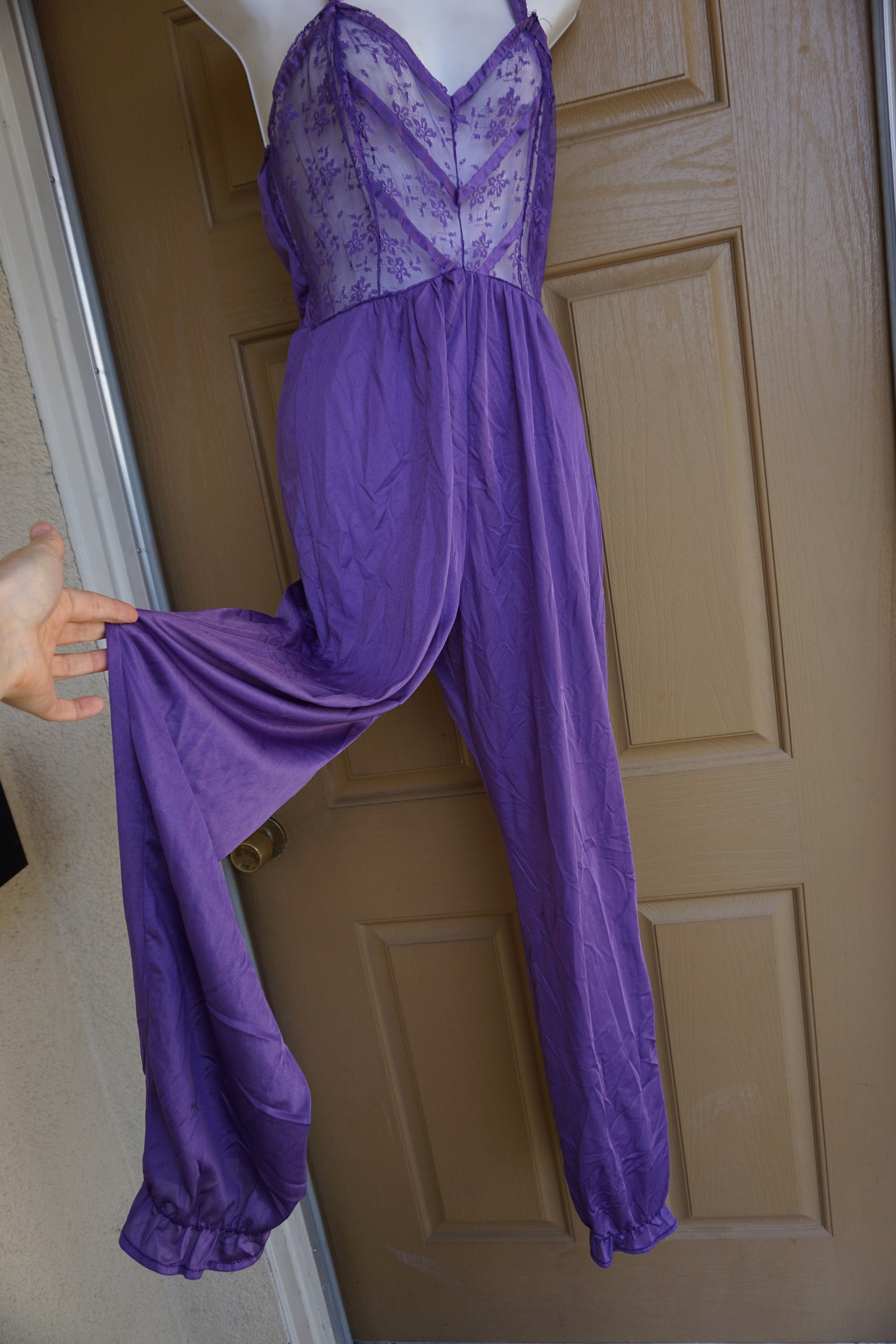 Purple Romper nighty nightgown sheer lace bodice maxi medium | Etsy