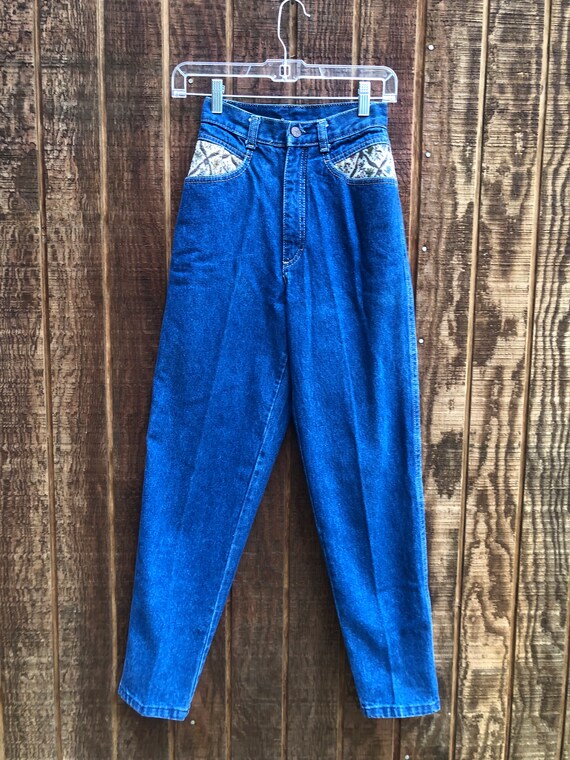 Tapestry colorblock high waisted denim MOM jeans bare… - Gem