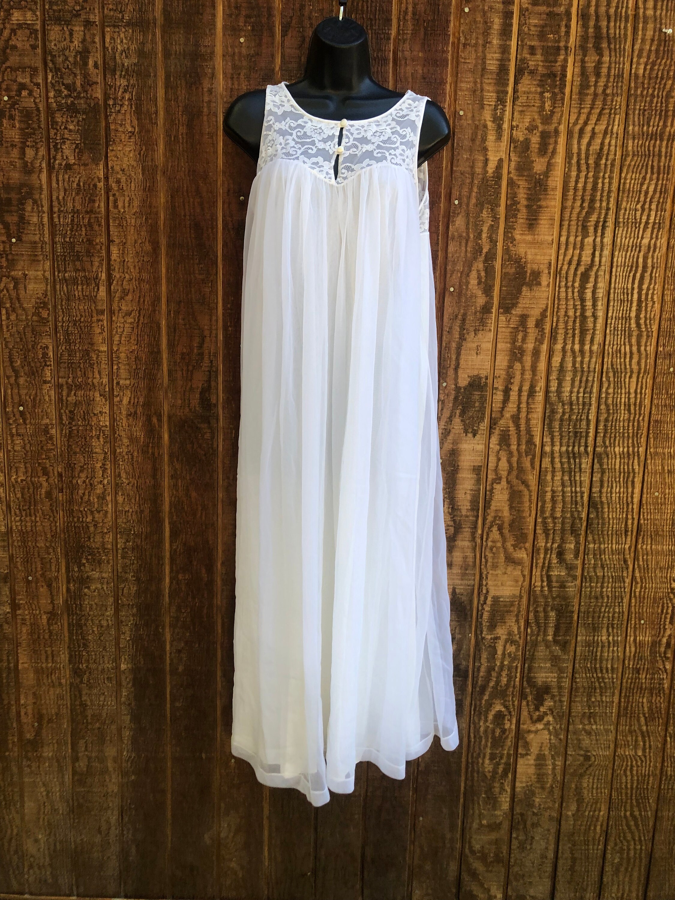 White Vintage Peignoir Set Lingerie Nightgown Negligee Robe Medium ...