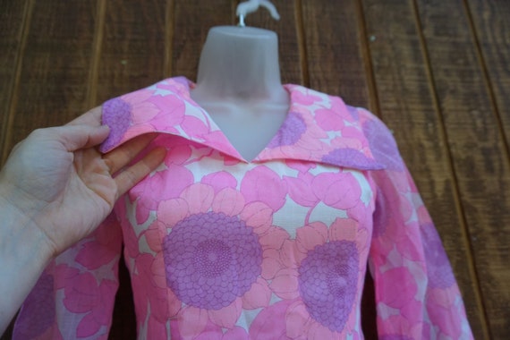 Vintage mini dress pink long sleeve floral short mod … - Gem
