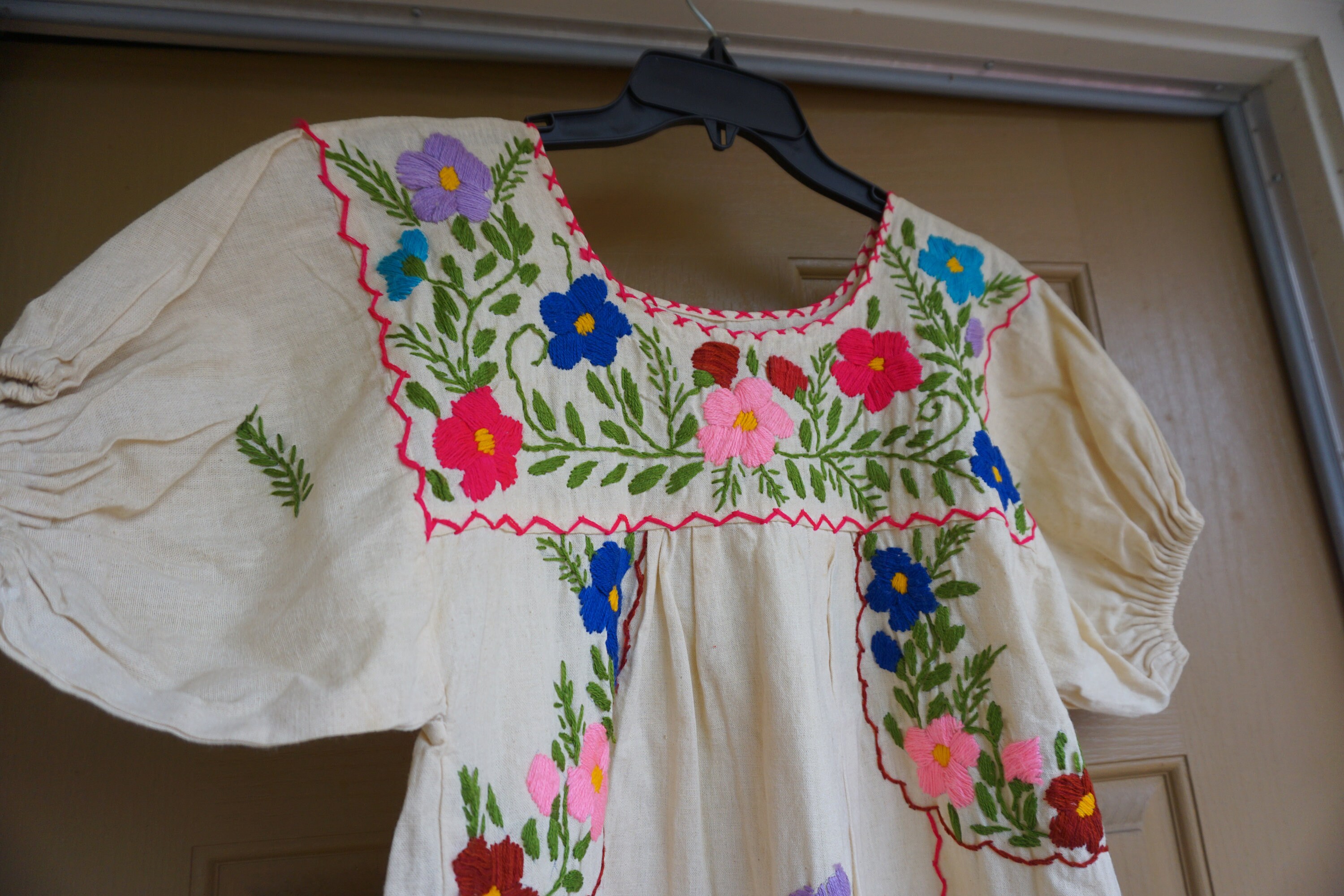 Hand Embroidered Vintage Otomi Mexican floral Summer Dress | Etsy