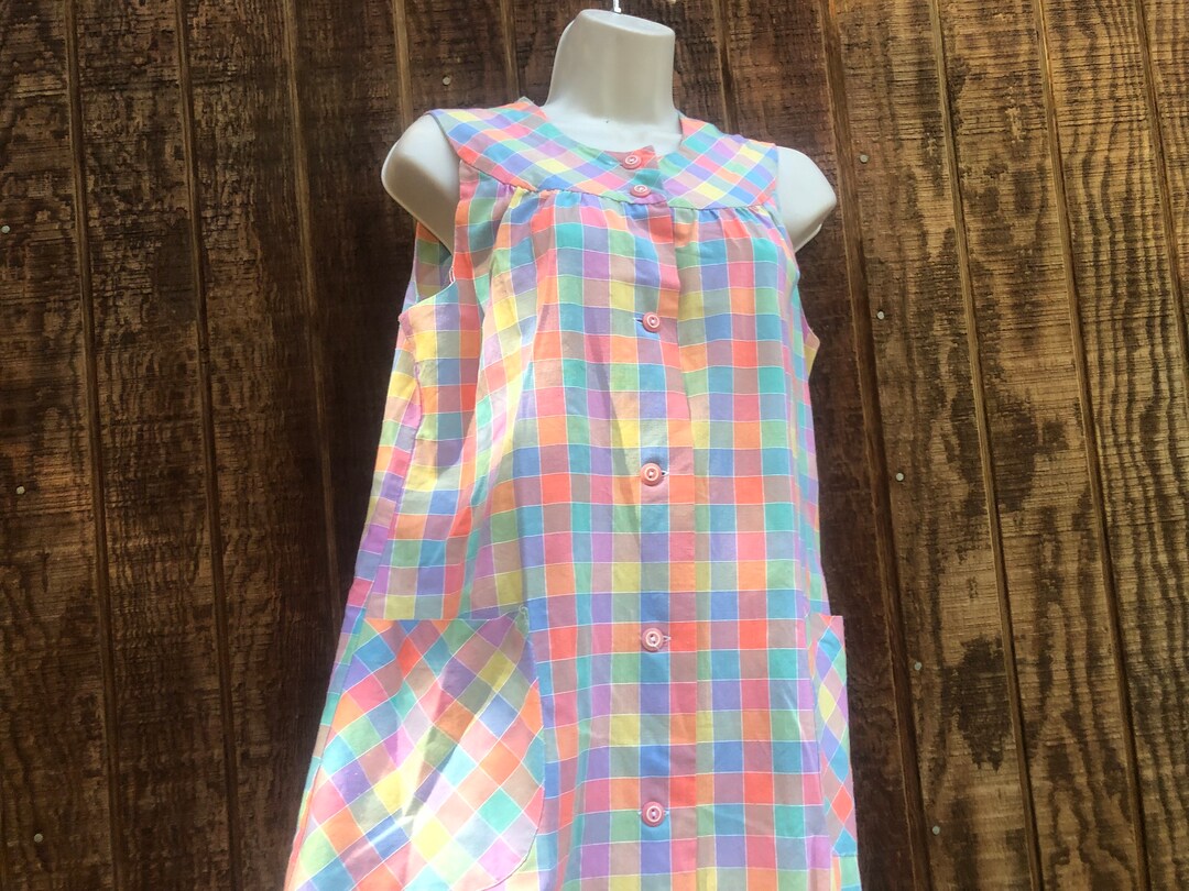 Vintage Plaid Short Mod Dress With Front Button Closure and Drop ...
