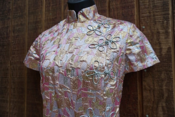 Cheongsam Asian inspired dress shiny metallic pink - Gem