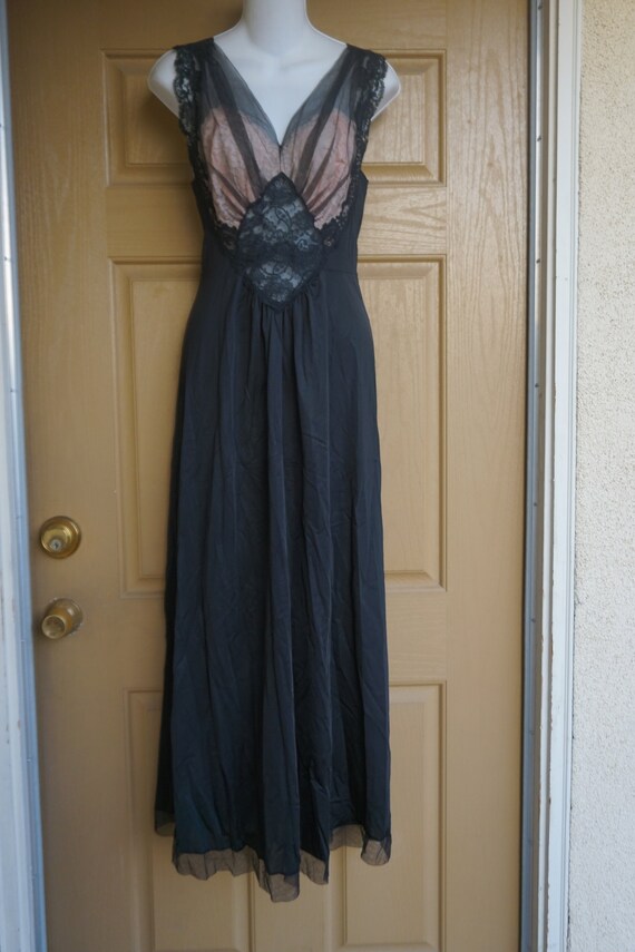 Vintage Black Lace Sexy Maxi Nightgown Size 32 Fits M… Gem