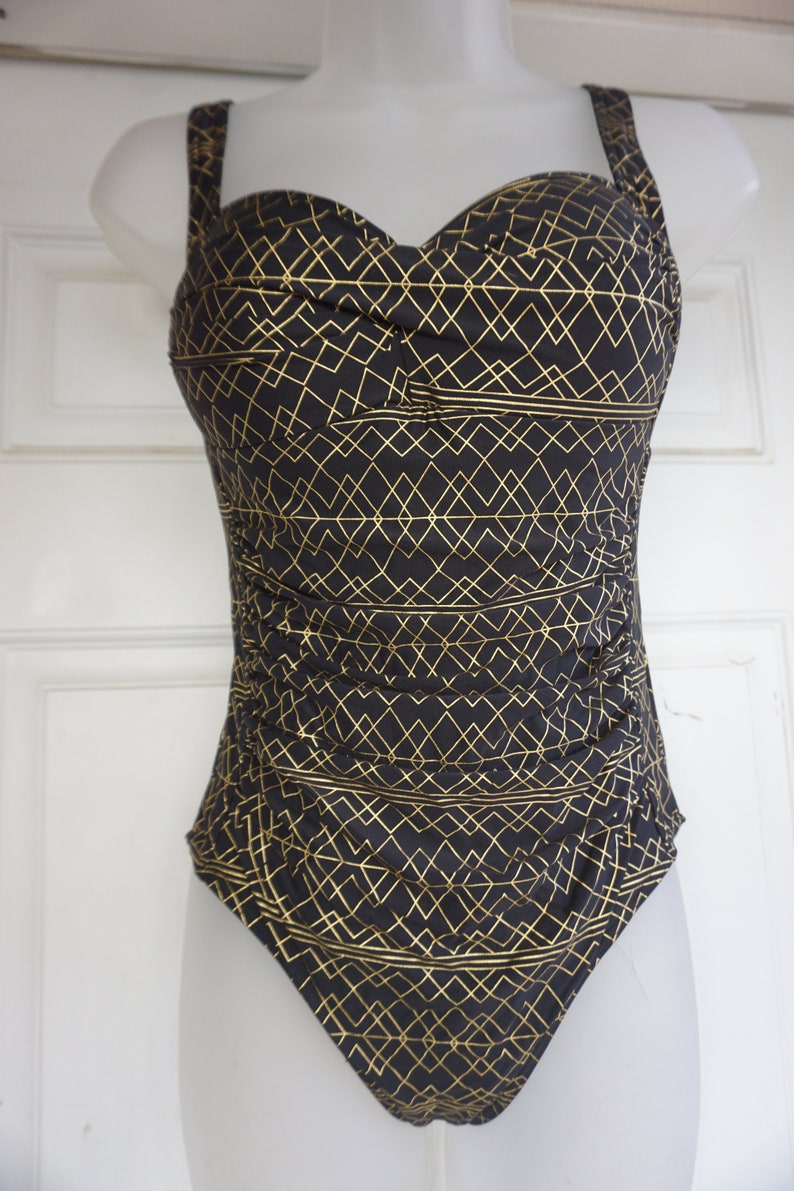 Black and Gold Bathing Suit Swim Suit One Piece Swimsuit Size - Etsy