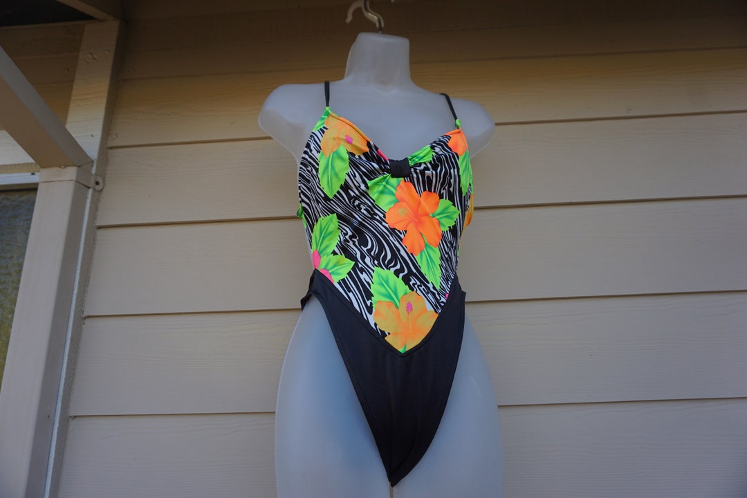 Tropical One Piece Swimsuit Bathing Suit Swimwear 90s 1990s Ocean ...