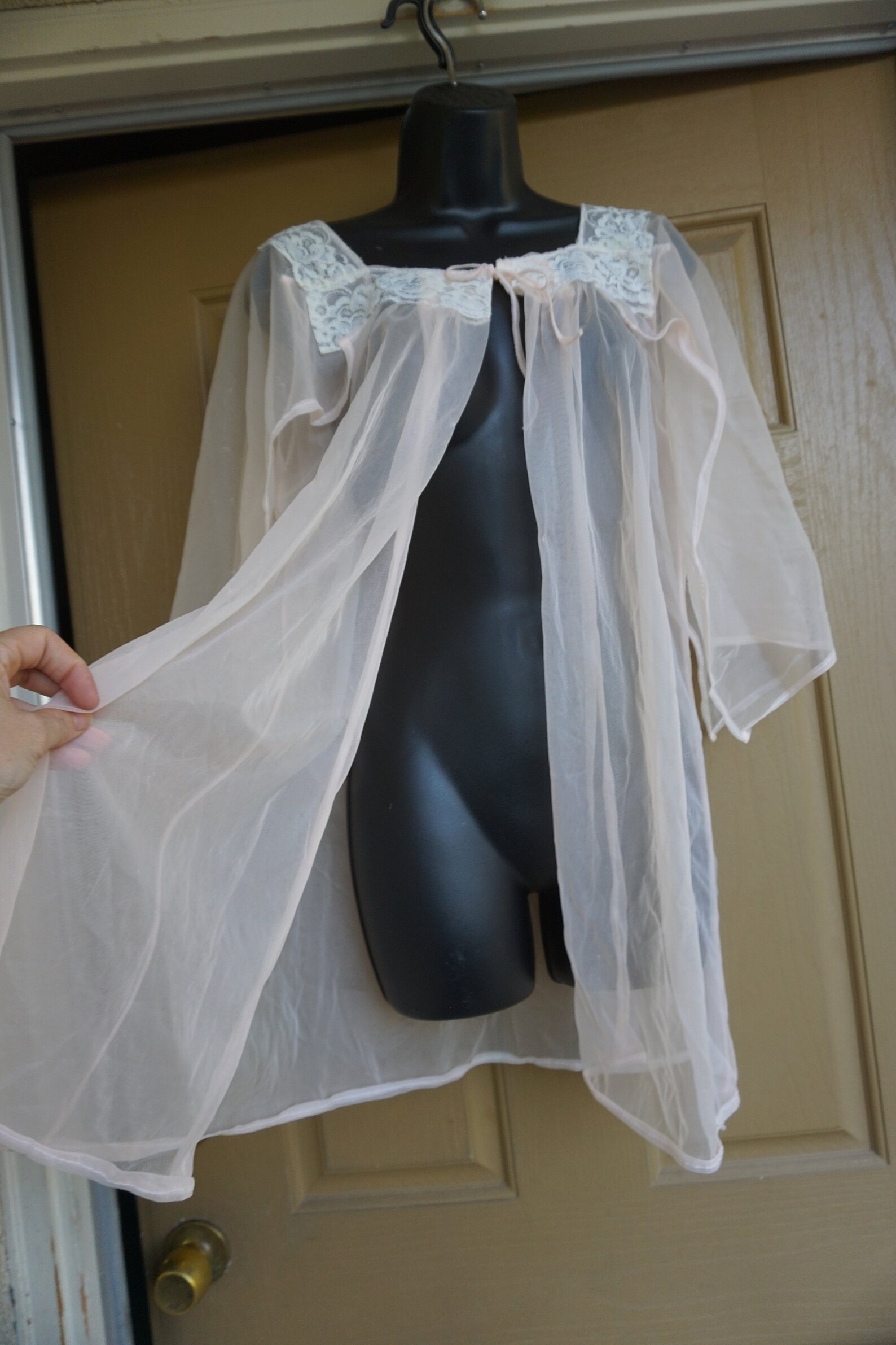 Pink Vintage Sheer Lingerie Robe Short | Etsy