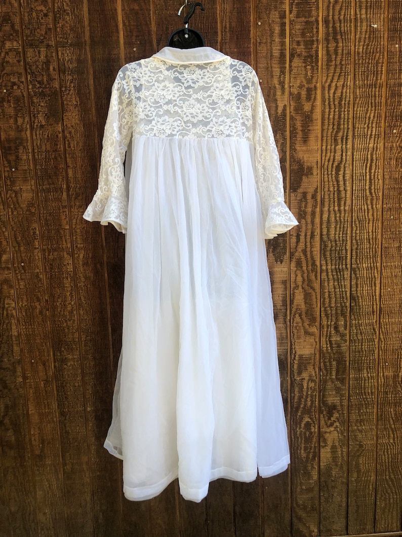 White Vintage Peignoir Set Lingerie Nightgown Negligee Robe Medium ...