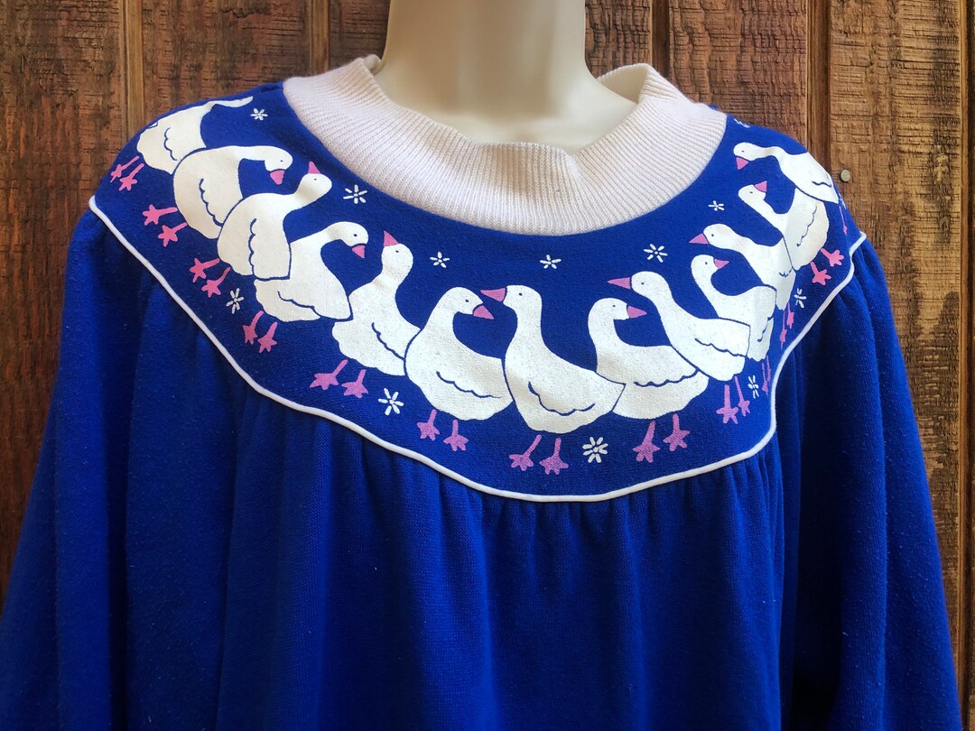 Duck Goose Geese Vintage Long Nightgown Blue Plus Size Made in USA by ...