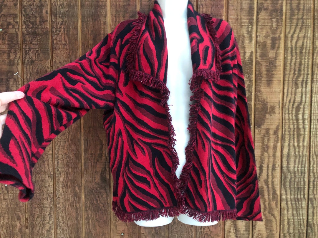 Chico's Red and Black Zebra Striped Knit Jacket Womens Labeled Size 3 ...