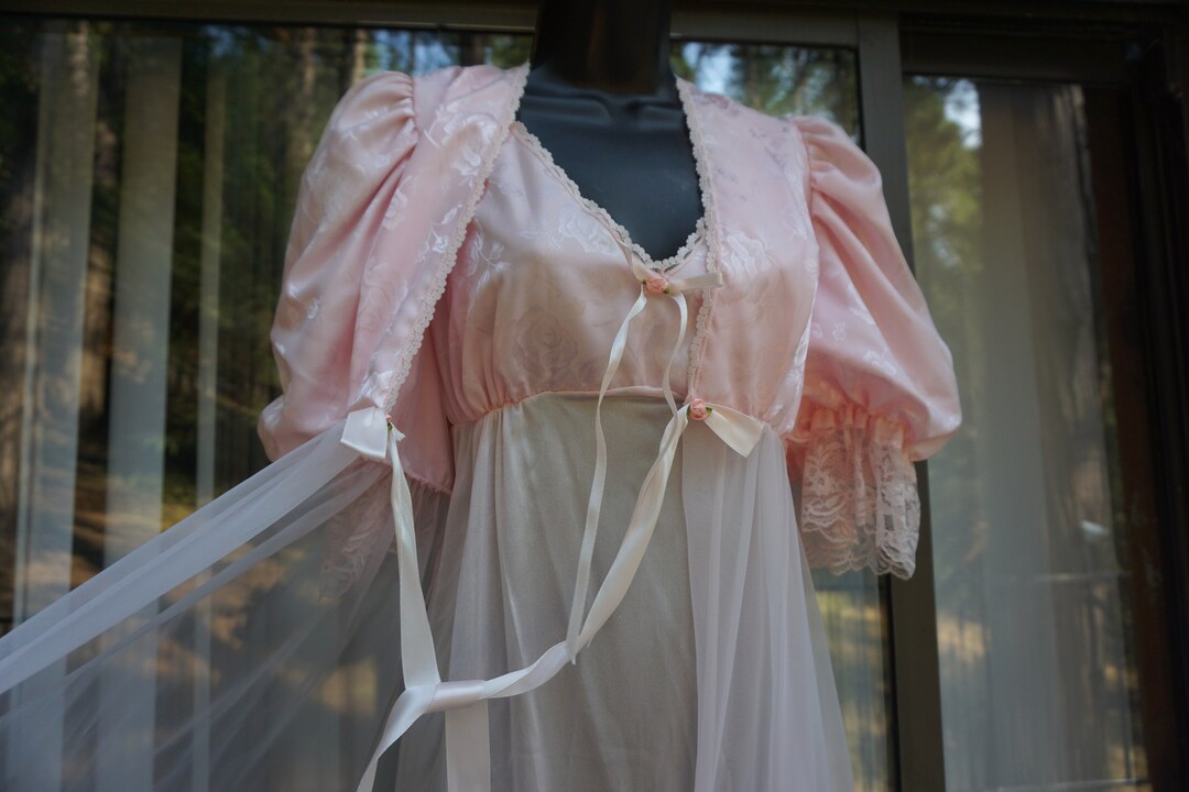 Peignoir Set Lingerie Nightgown Negligee Robe Pastel Pink Large ...
