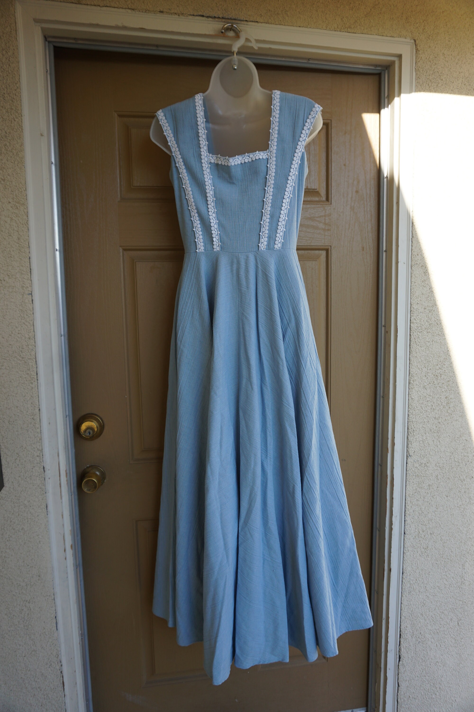 Vintage 70s Hand Made Prairie Dress Blue With White Trim Size 6/7 ...