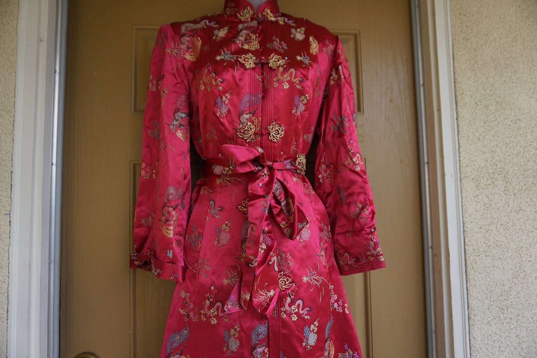 Robe Gown Sleepwear Nightgown Dressing Robe Red Medium Shiny Frog ...