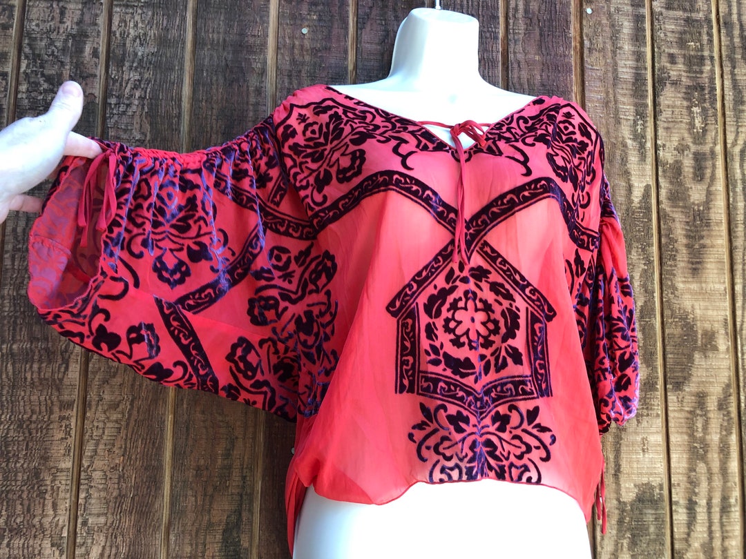 Velvet Burnout Light Weight Blouse Shiny Large Boho Bohemian Gypsy ...