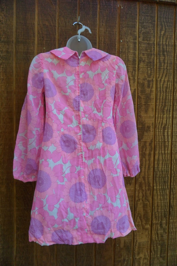 Vintage mini dress pink long sleeve floral short mod … - Gem