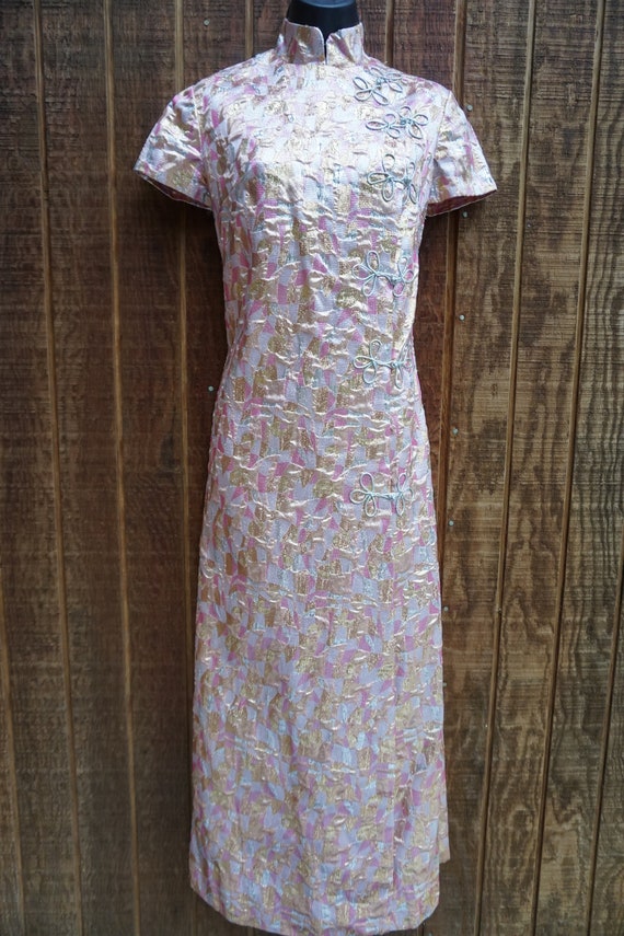 Cheongsam Asian inspired dress shiny metallic pink - Gem