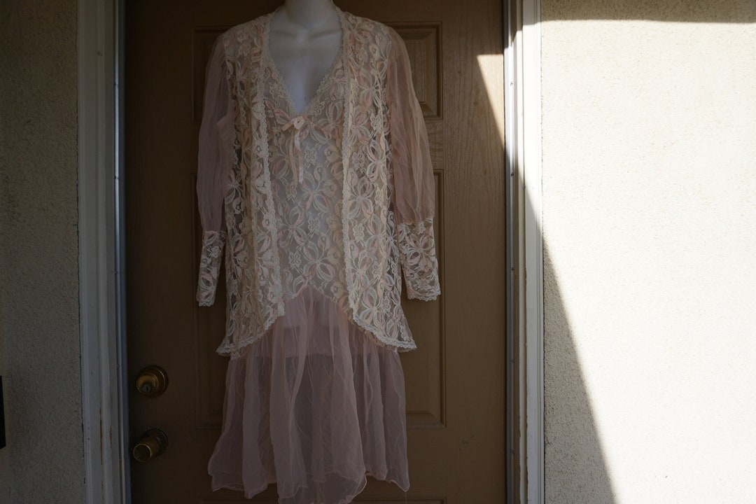 Vintage Lace Sexy Maxi Nightgown With Matching Jacket Two Piece Set ...
