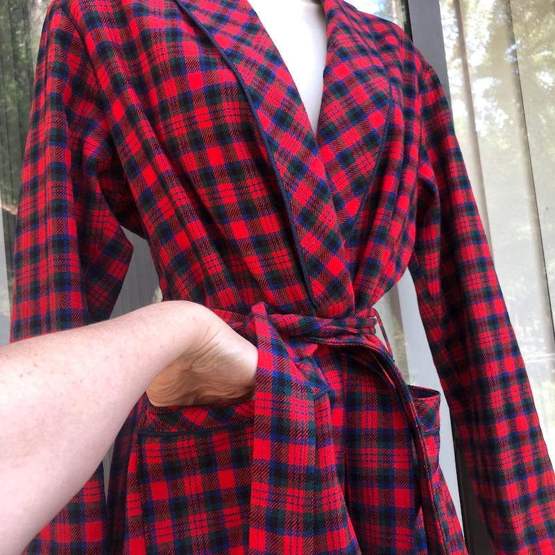 Mens Red Plaid Wool Robe - Etsy