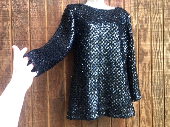 Lucie Ann Designer sparkly Vintage 1990s black sequin… - Gem