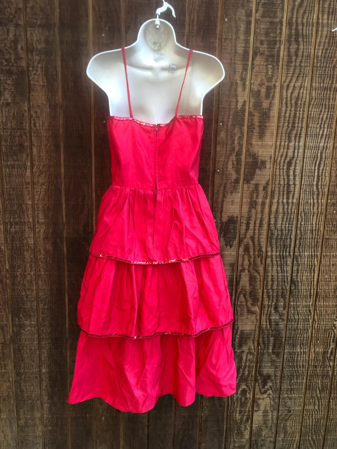 1980s Layered Red Dress Sequined Trim by Mustard Seed Size 9/10 80s - Etsy