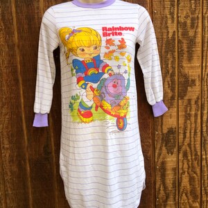 Childrens YOUTH Girls Rainbow Bright Vintage Night Shirt 1980s 80s Cute ...