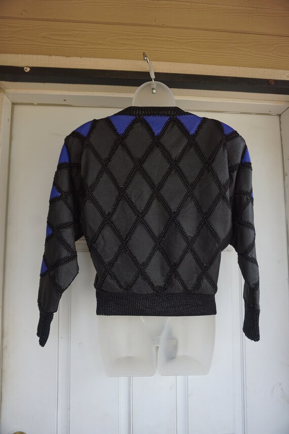 vintage blue and black leather crochet patchwork batw… - Gem