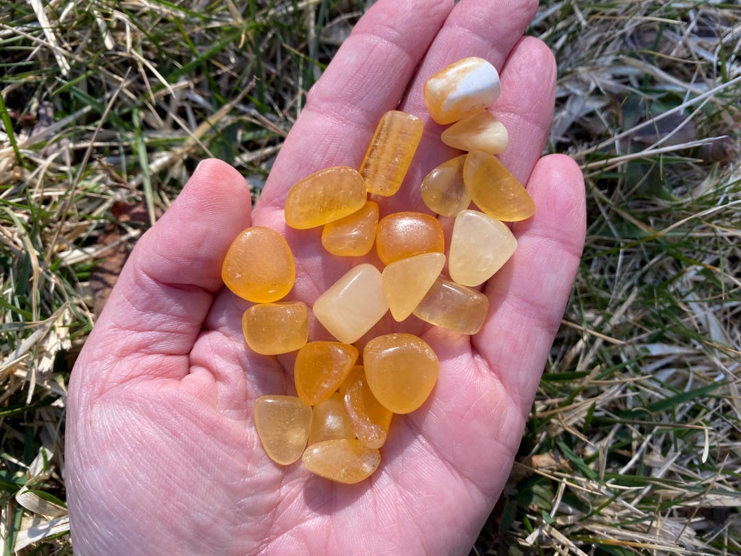 20 Pcs Orange Calcite Tumbled Stones - Small Size Calcite Crystals ...