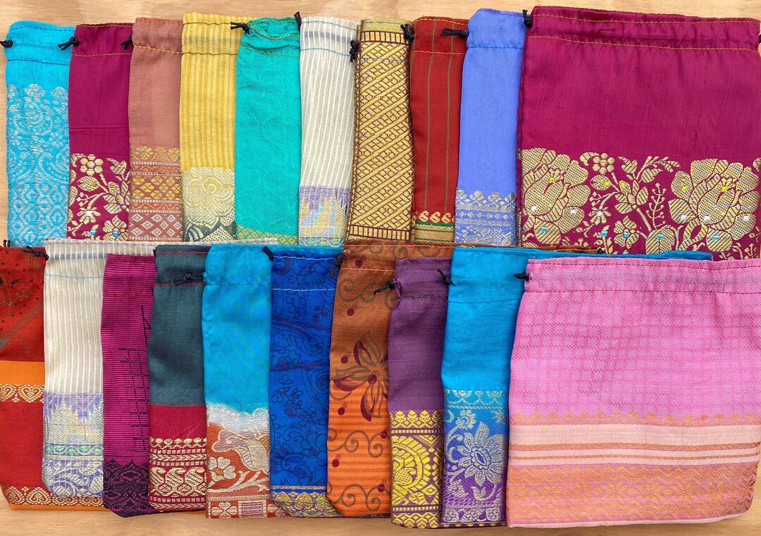 20 Sari Bags 5 X 5 Recycled Sari Bags Fabric Gift Bags Wholesale Bags ...
