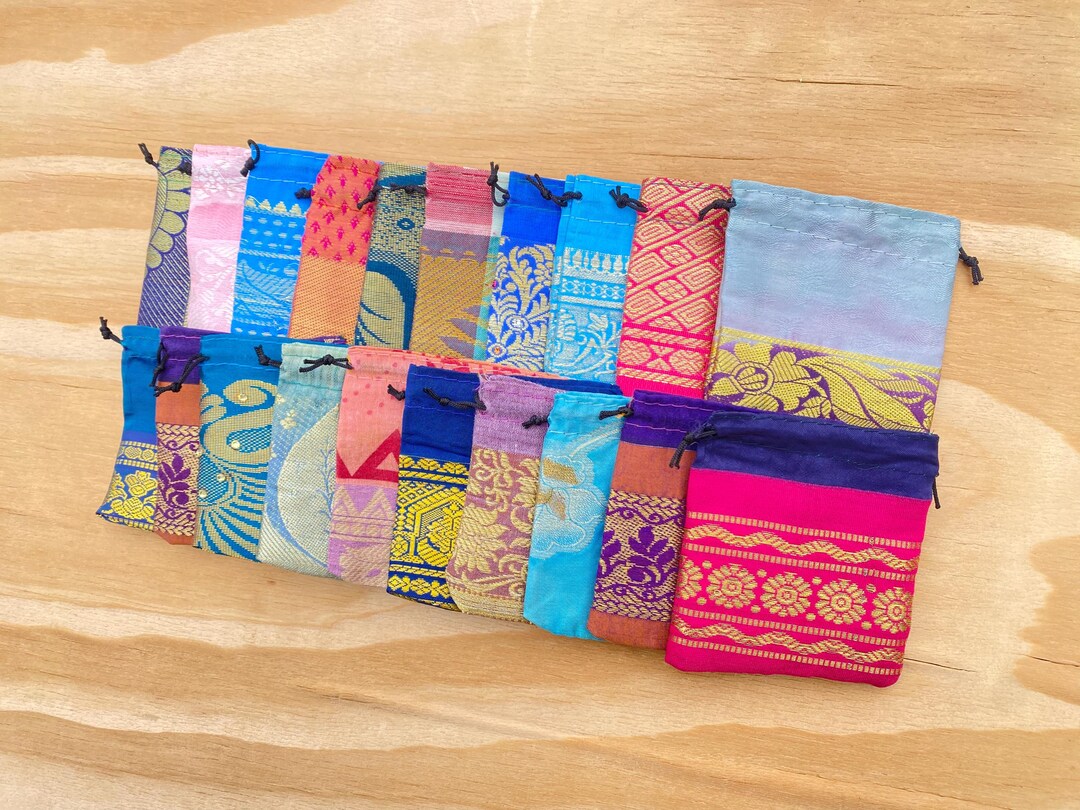 20 Sari Bags - 3" X 3" Recycled Sari Bags - Fabric Gift Bags ...