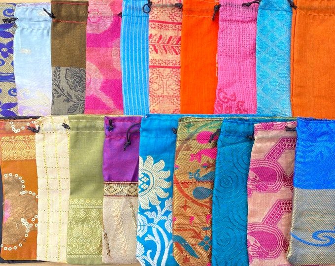 20 Sari Bags 5 X 5 Recycled Sari Bags Fabric Gift Bags Wholesale Bags ...