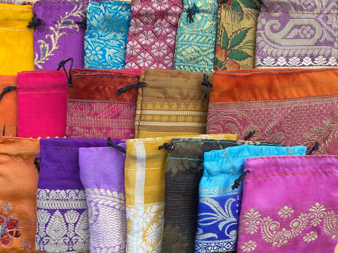 20 Mixed Size Sari Bags - Recycled Sari Pouches - Assorted Sizes - Etsy