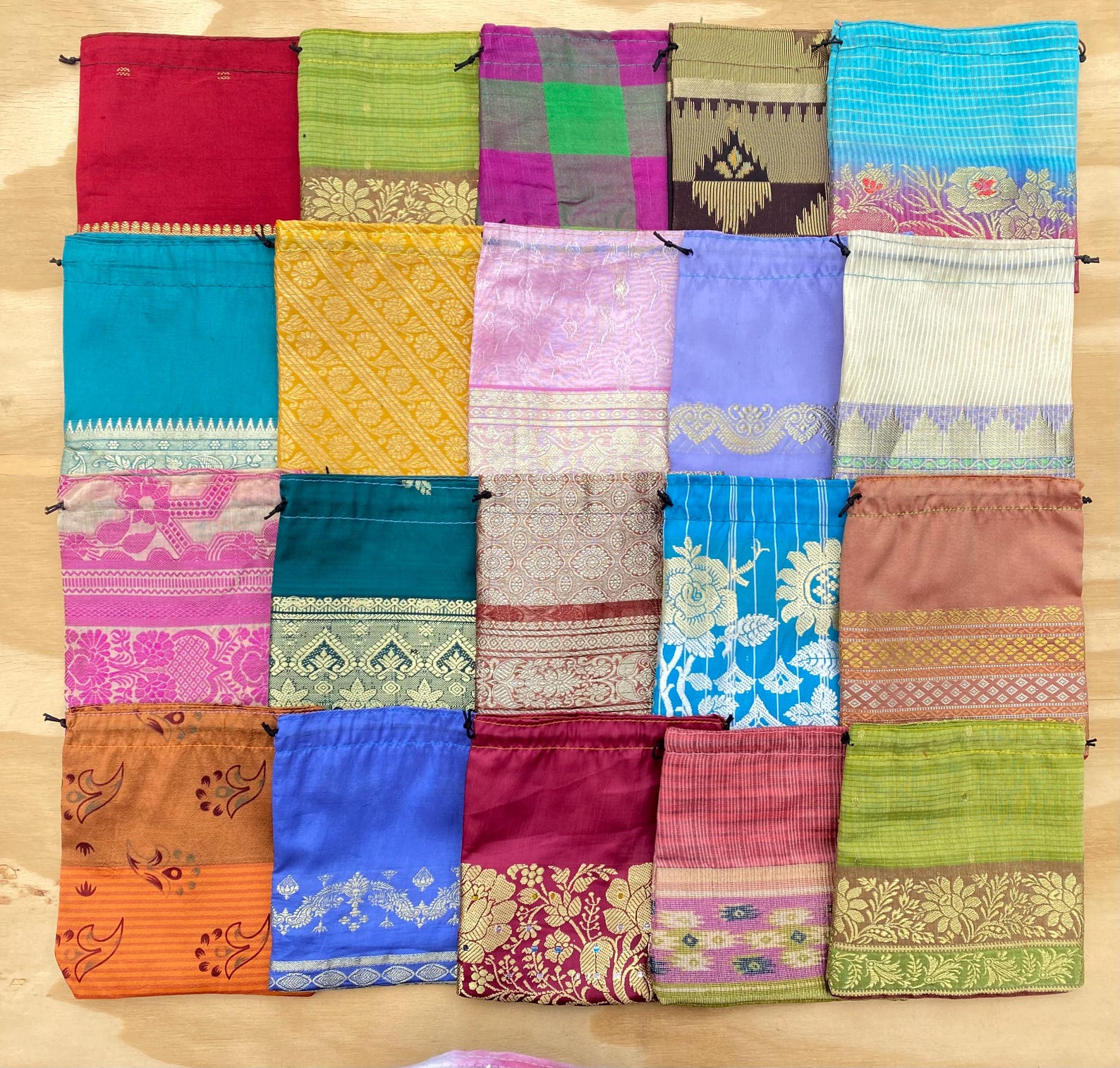 20 Sari Bags 5 X 5 Recycled Sari Bags Fabric Gift Bags Wholesale Bags ...
