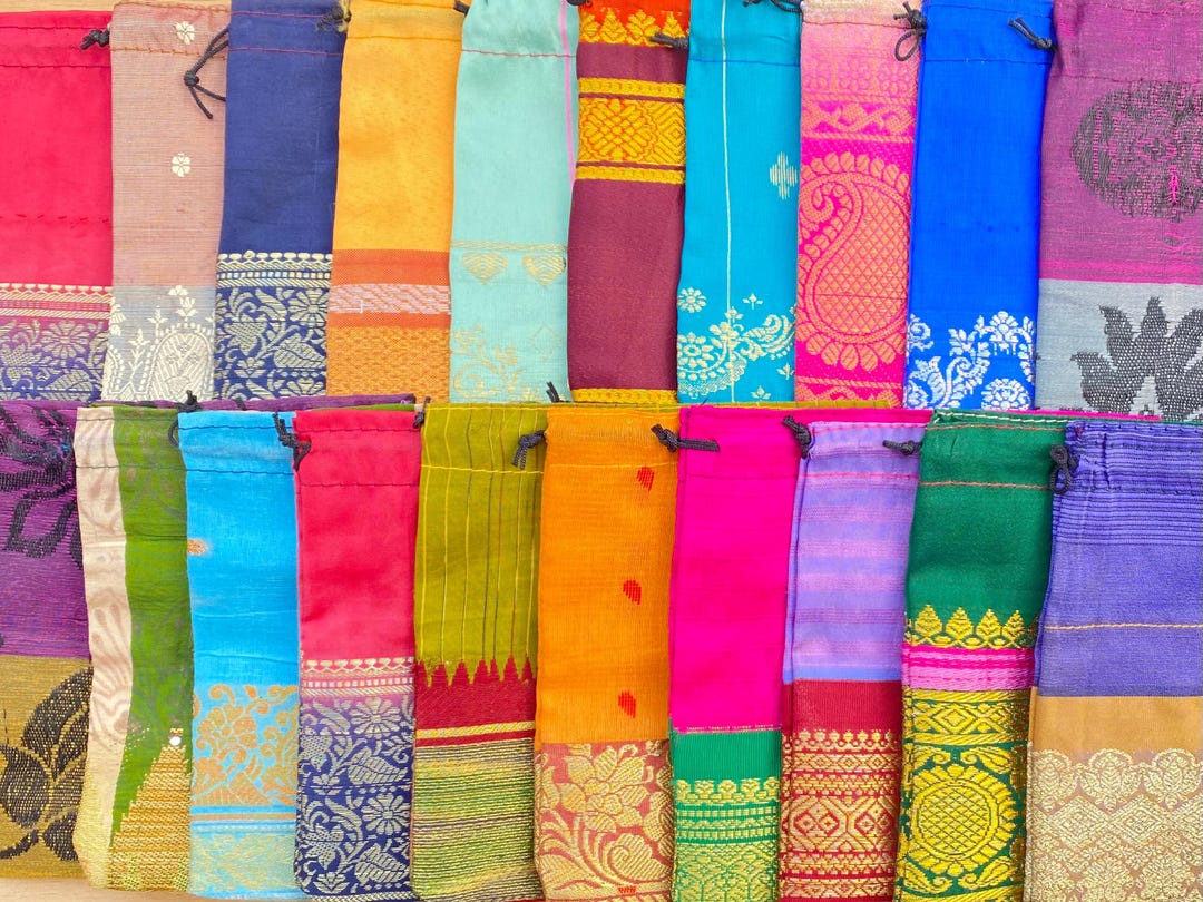 20 Sari Bags - 5" X 5" Recycled Sari Bags - Fabric Gift Bags ...
