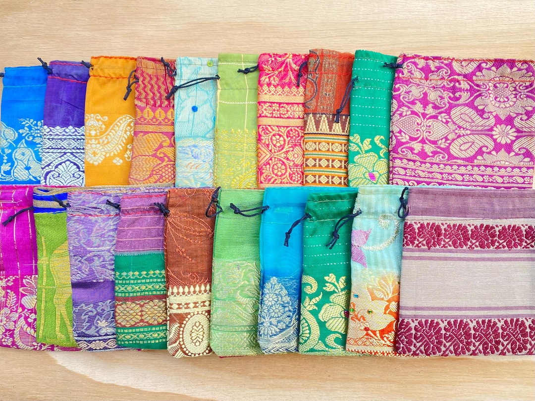 20 Sari Bags 4 X 4 Recycled Sari Bags Fabric Gift Bags Wholesale Bags ...