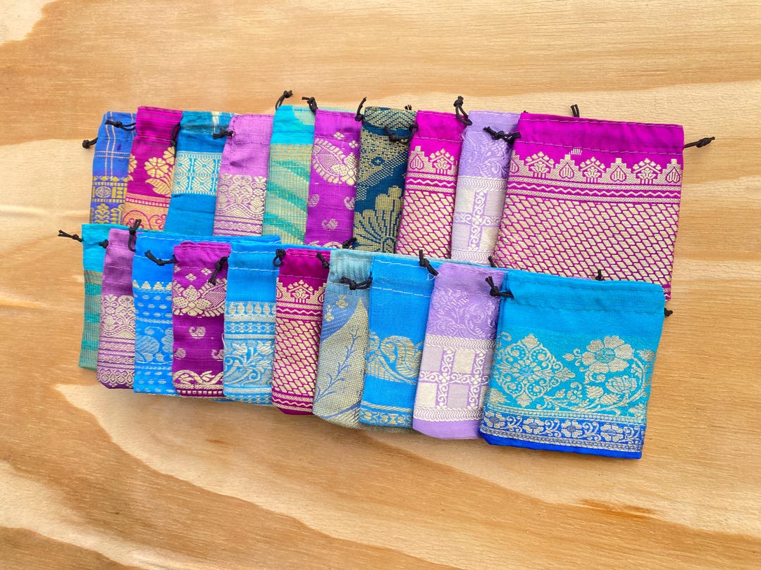 20 Sari Bags - 3" X 3" Recycled Sari Bags - Fabric Gift Bags ...