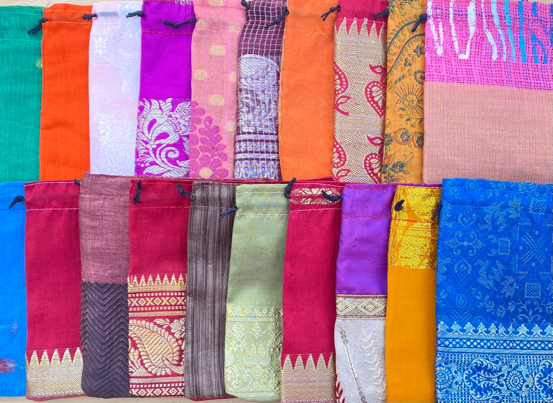 20 Sari Bags - 5" X 5" Recycled Sari Bags - Fabric Gift Bags ...