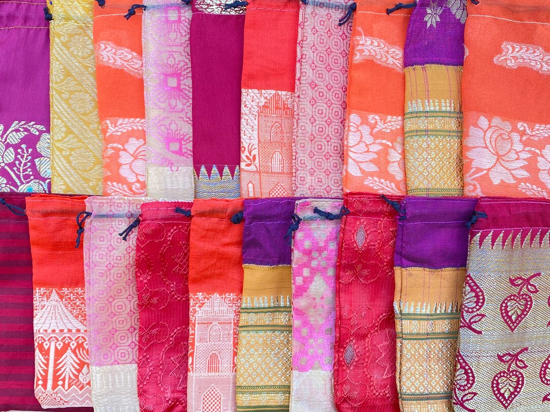 20 Sari Bags - 5" X 5" Recycled Sari Bags - Fabric Gift Bags ...