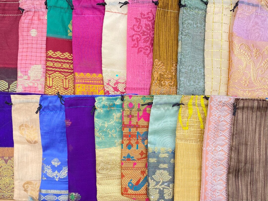 20 Sari Bags 5 X 5 Recycled Sari Bags Fabric Gift Bags Wholesale Bags ...