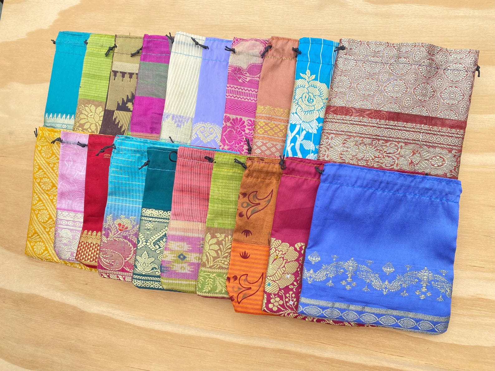 20 Sari Bags 5 X 5 Recycled Sari Bags Fabric Gift Bags Wholesale Bags ...