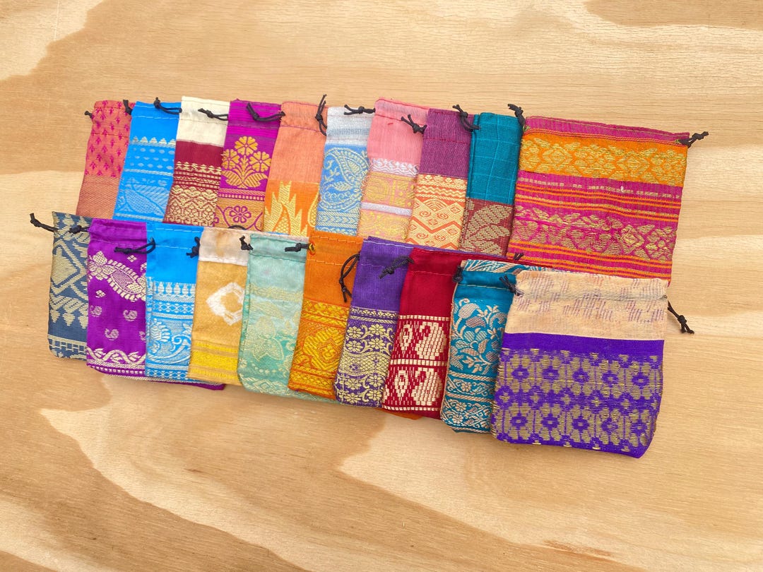 20 Sari Bags - 3" X 3" Recycled Sari Bags - Fabric Gift Bags ...