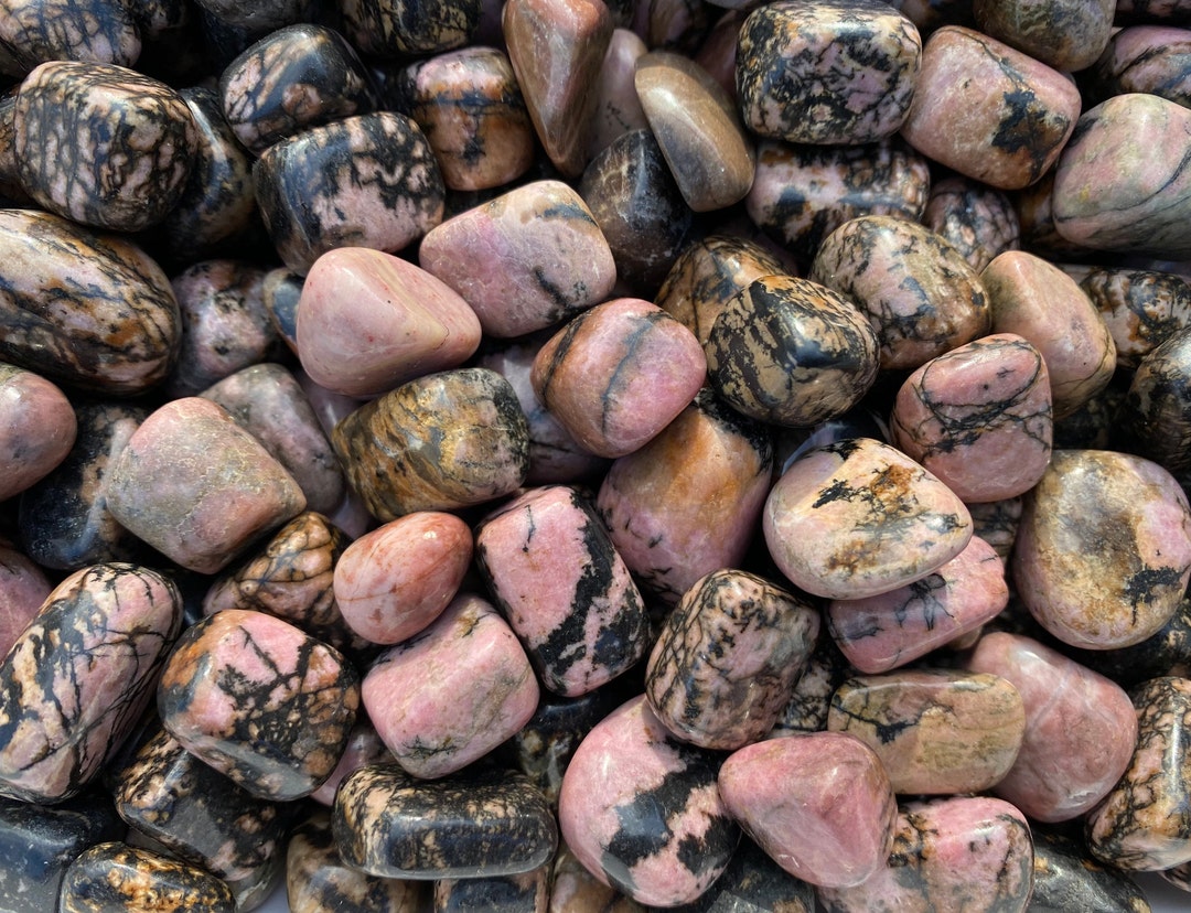20 Pcs Rhodonite Tumbled Stones - SMALL Size Rhodonite Crystals - 10mm ...