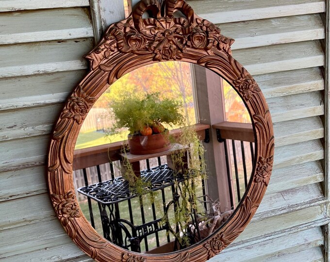 Vintage Antique Butler Mirror, Round Wall Mirror, Decorative Ornate ...