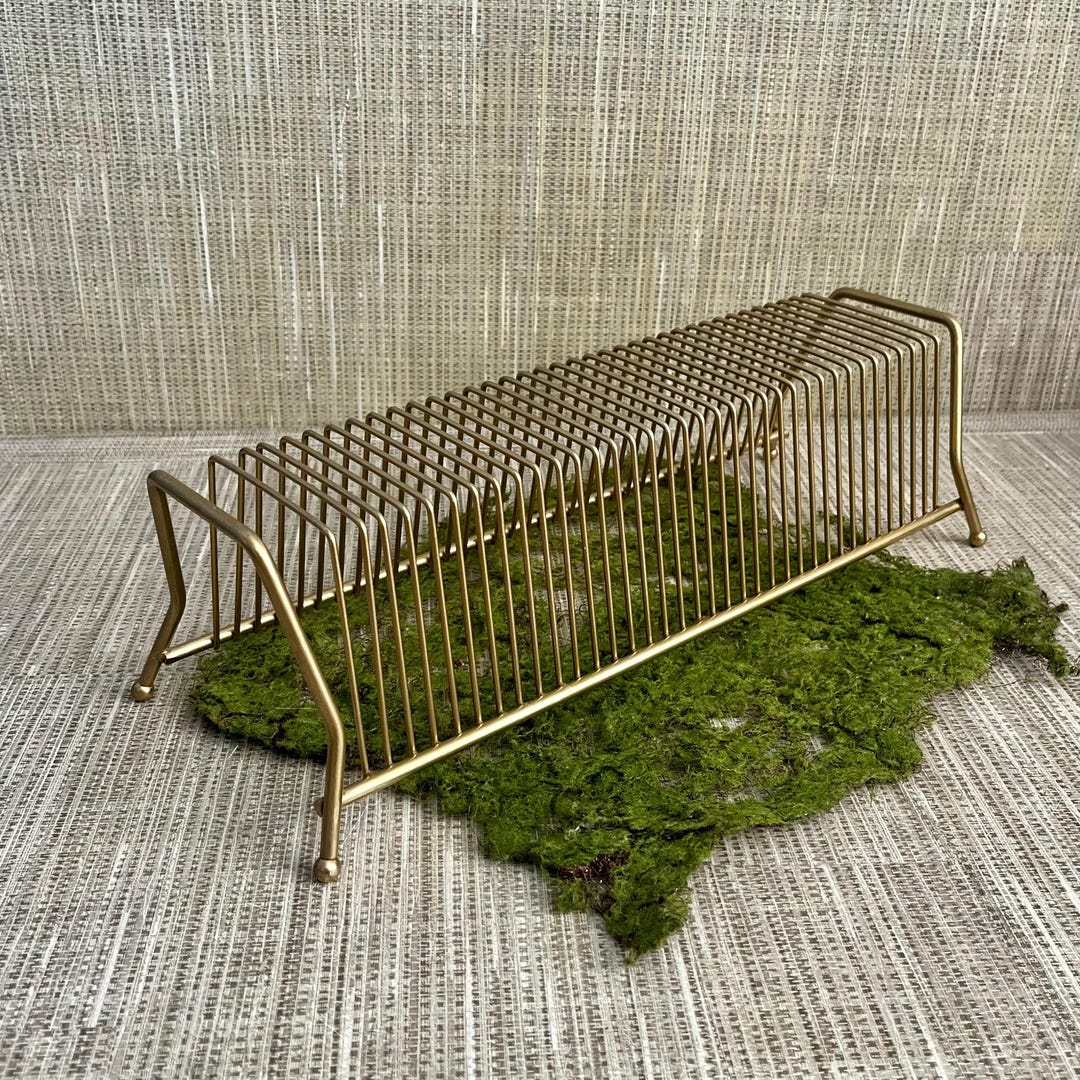 Vintage Record Stand, Gold Metal, Letter Organizer, Desk, Organizer, 45 ...