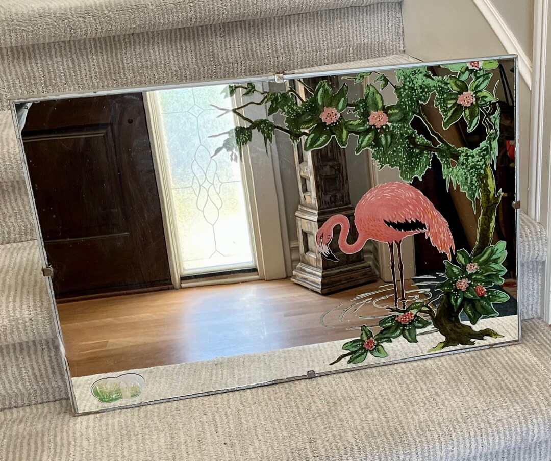 Vintage Mid Century Flamingo Large Framed 1950's Flamingo Mirror ...