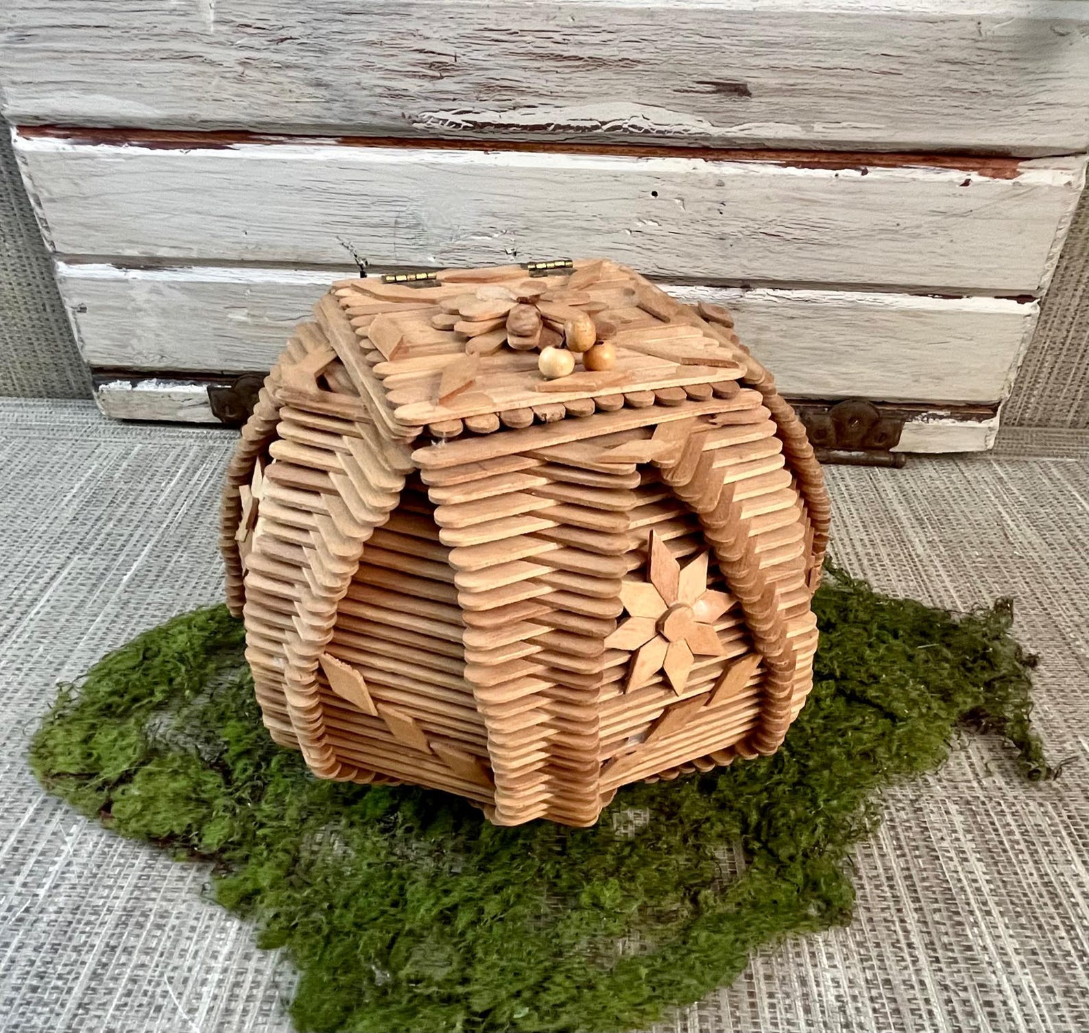 Vintage Popsicle Sticks Box With Lid Primitive Americana Tramp Art ...