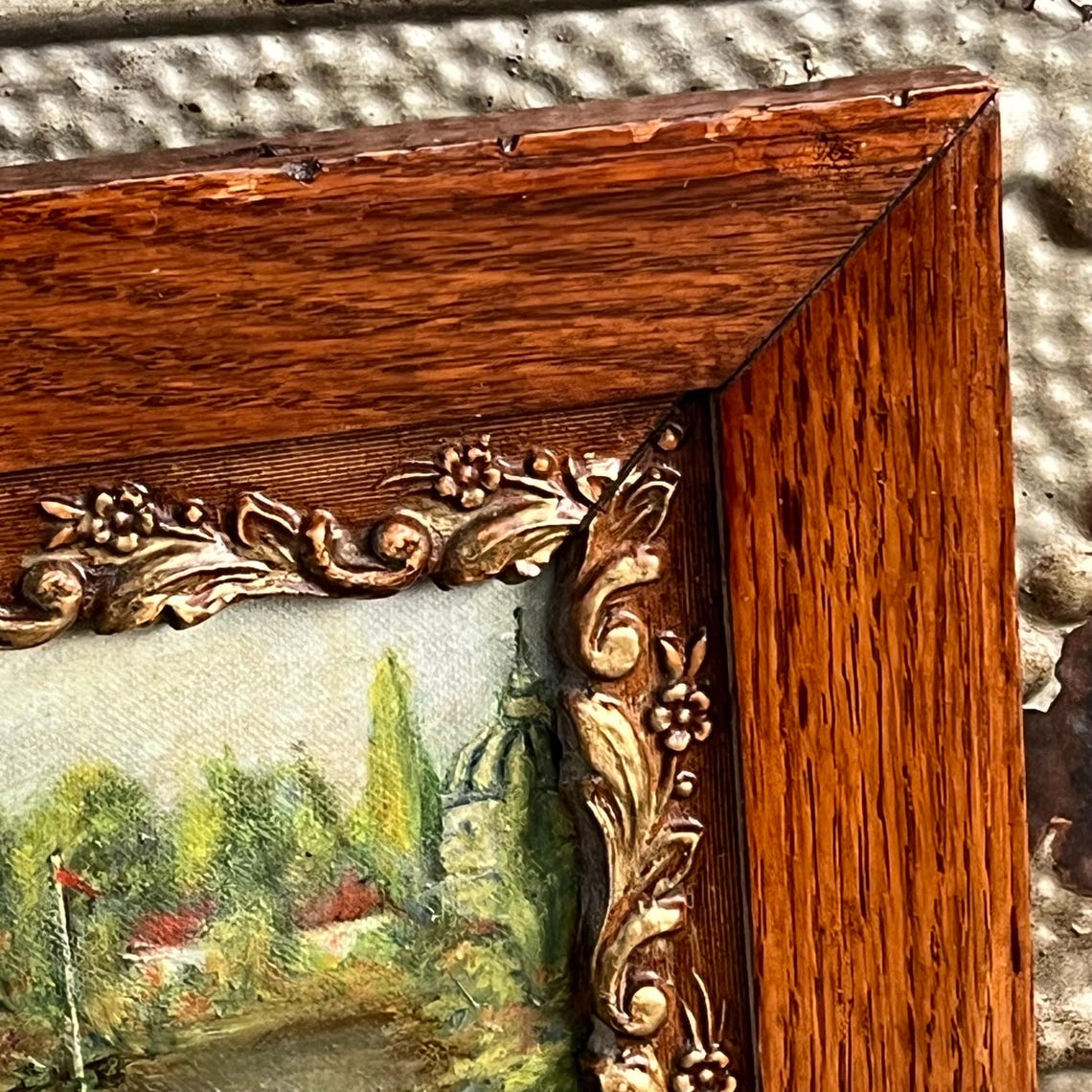Vintage Handpainted and Framed Landscape With House Ornate Frame ...