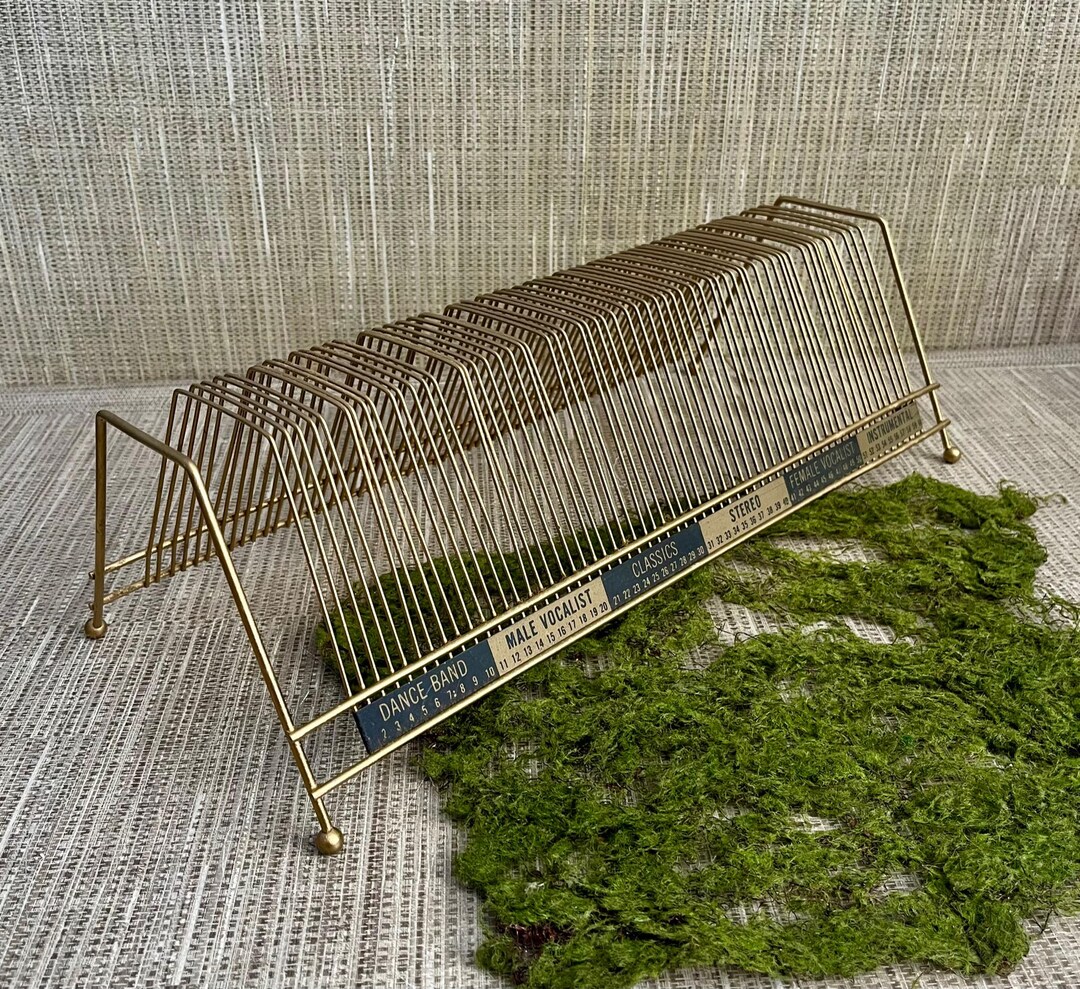 Vintage Record Stand, Gold Metal, Letter Organizer, Desk, Organizer, 45 ...