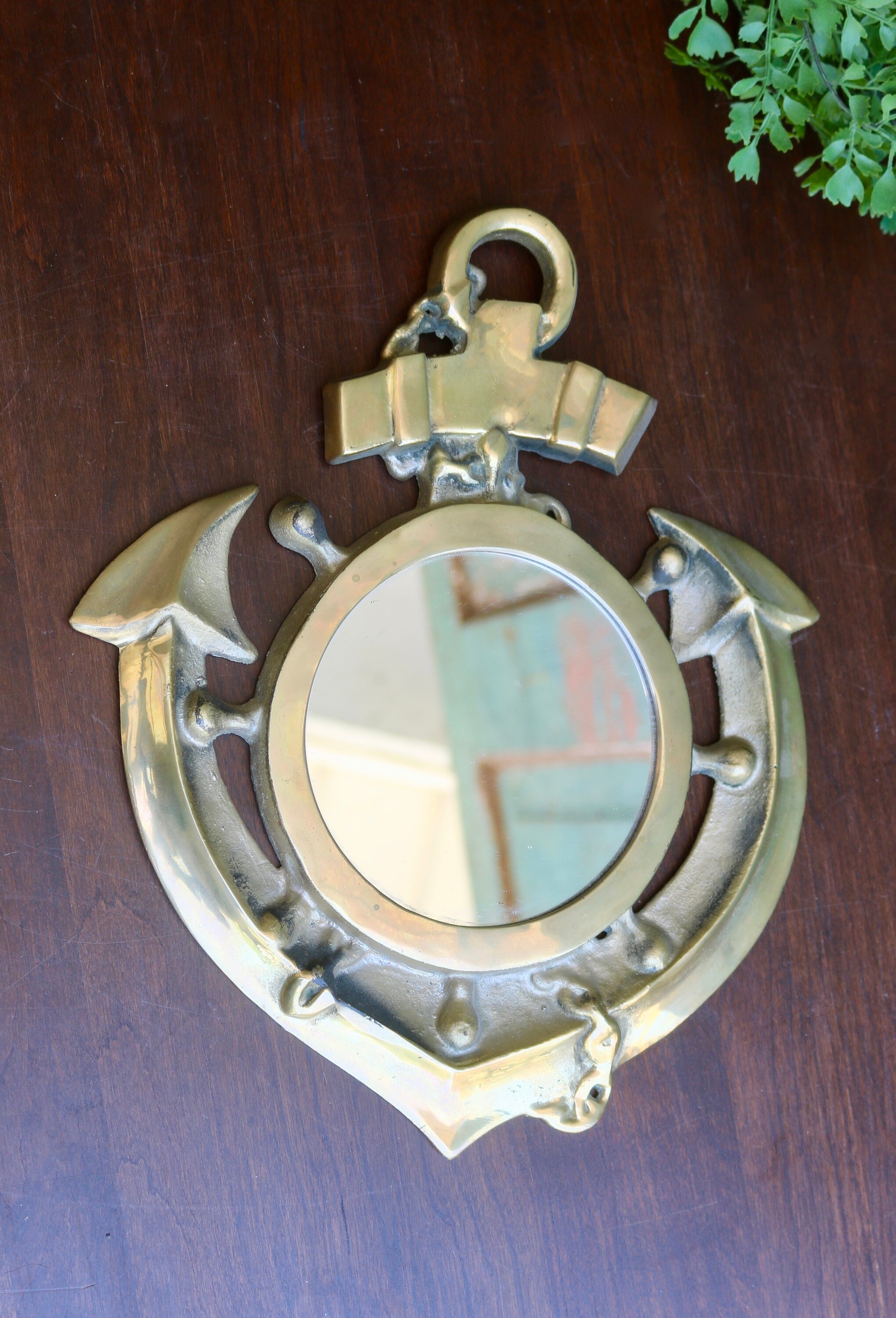 Vintage Brass Mirror Nautical Anchor Round Mirror Coastal - Etsy