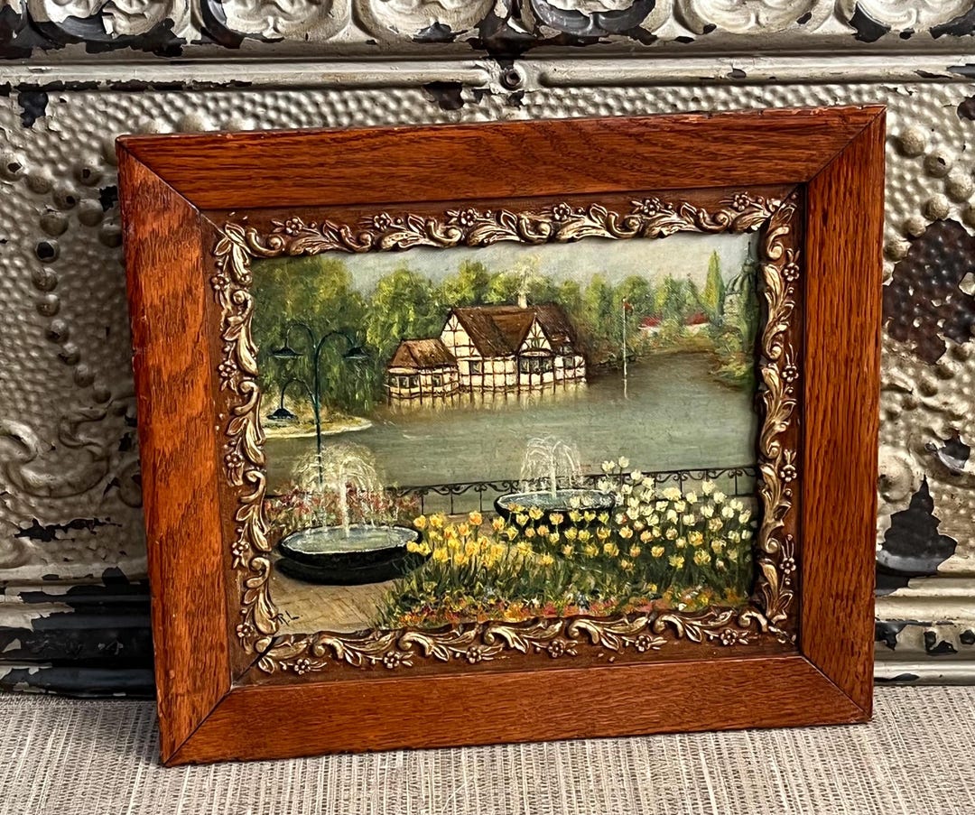 Vintage Handpainted and Framed Landscape With House Ornate Frame ...